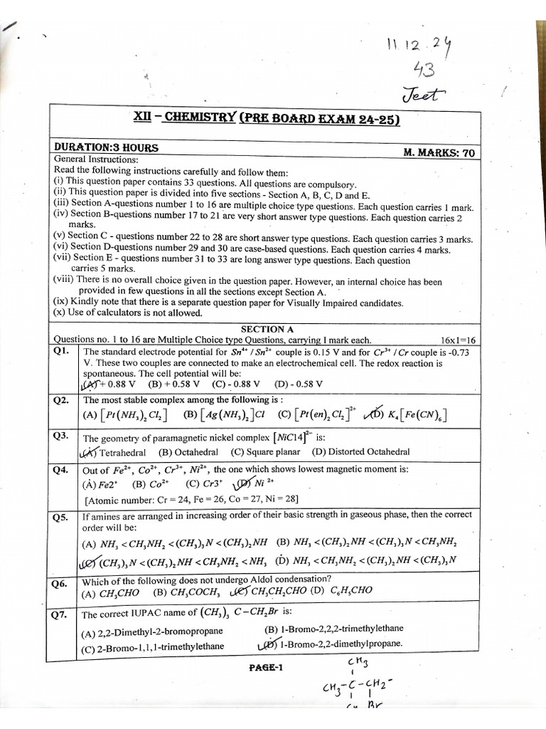 J.D Tytler Chem Pre board | PDF