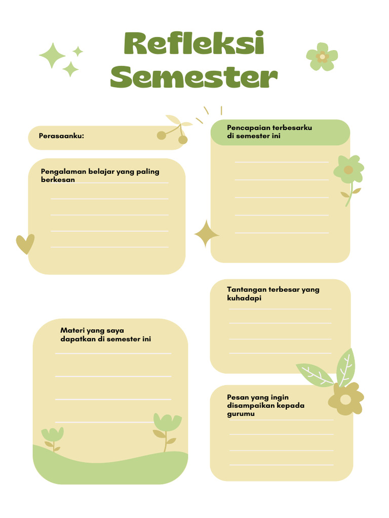 Refleksi Semester Siswa Lembar Kerja Hijau Dan Krem Ilustratif | PDF