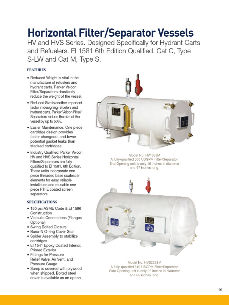 Spec Sheet HV Hvs Series Vessels | PDF | Jet Fuel | Valve