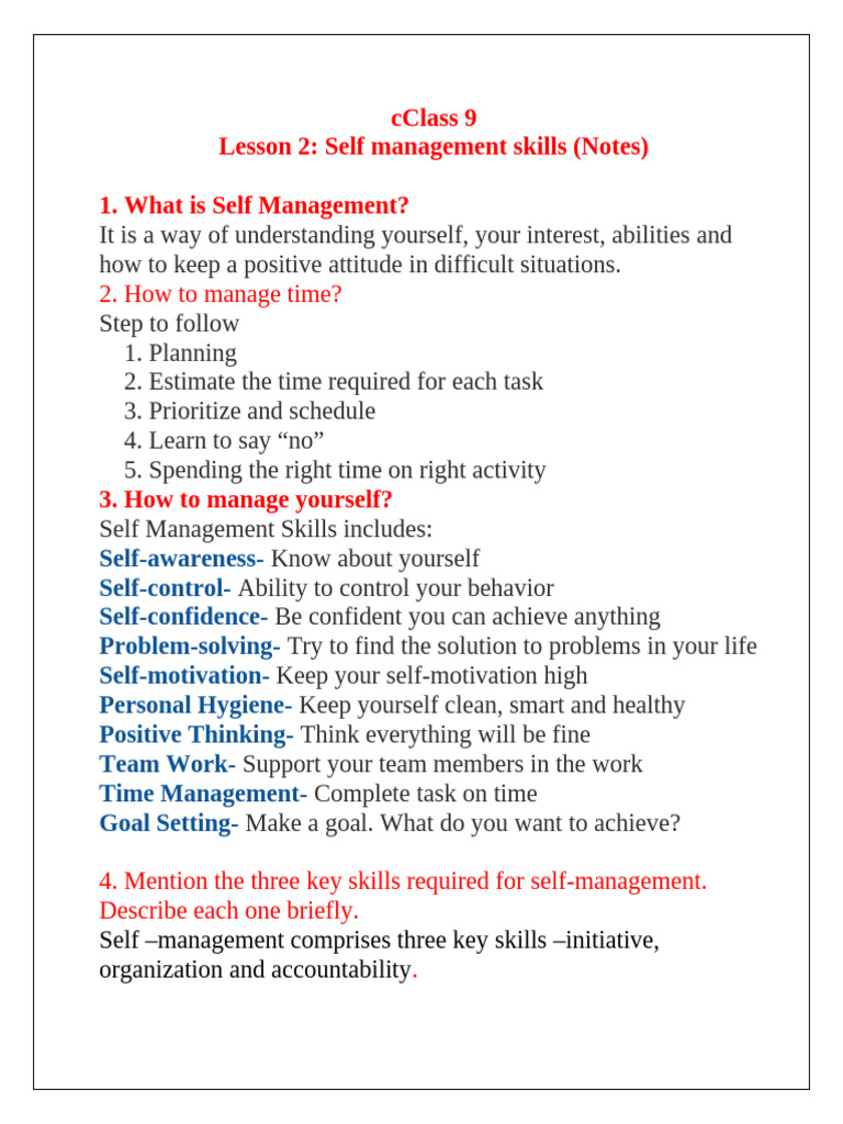 Key Skills for Self Management | PDF | Goal | Swot Analysis