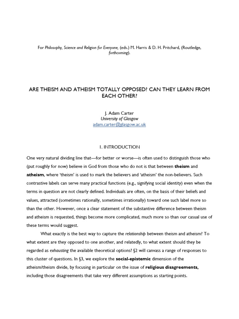 Theism vs. Atheism: Exploring Their Relationship | PDF | Atheism ...