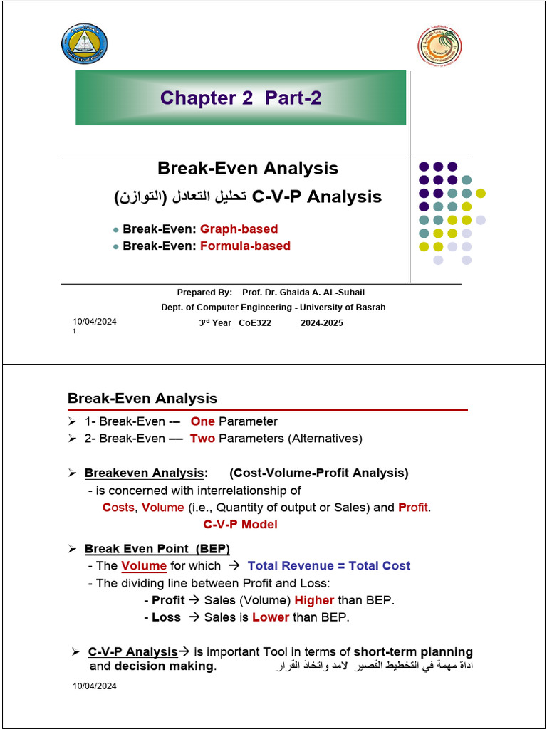 2 Ch02 Part 2 Break Even Analysis C v P Analysis 2024 2025 Ver 2 | PDF | Marketing | Financial ...
