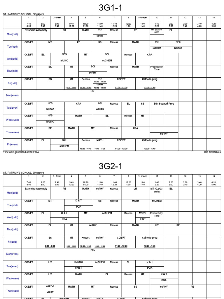 Sps Sec3 Timetable | PDF