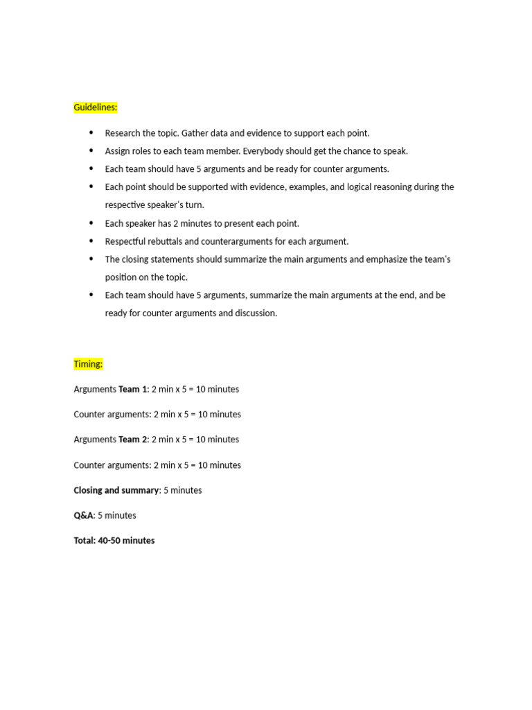 Debate Assignment Guidelines | PDF | Argument | Critical Thinking
