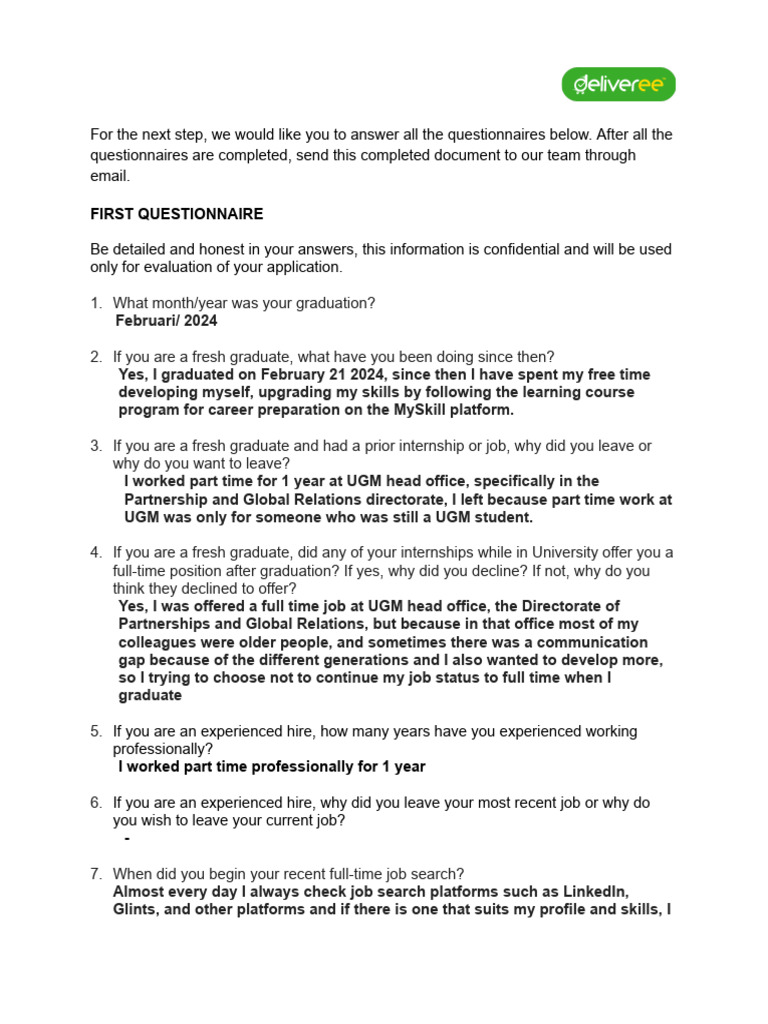 Deliveree Questionnaires.docx | PDF