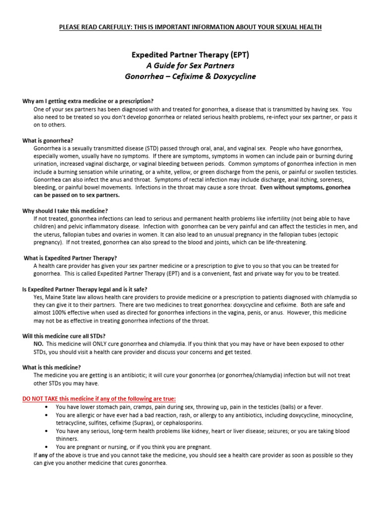 EPT Sex Partner Guide Gonorrhea Doxycycline | PDF | Sexually ...