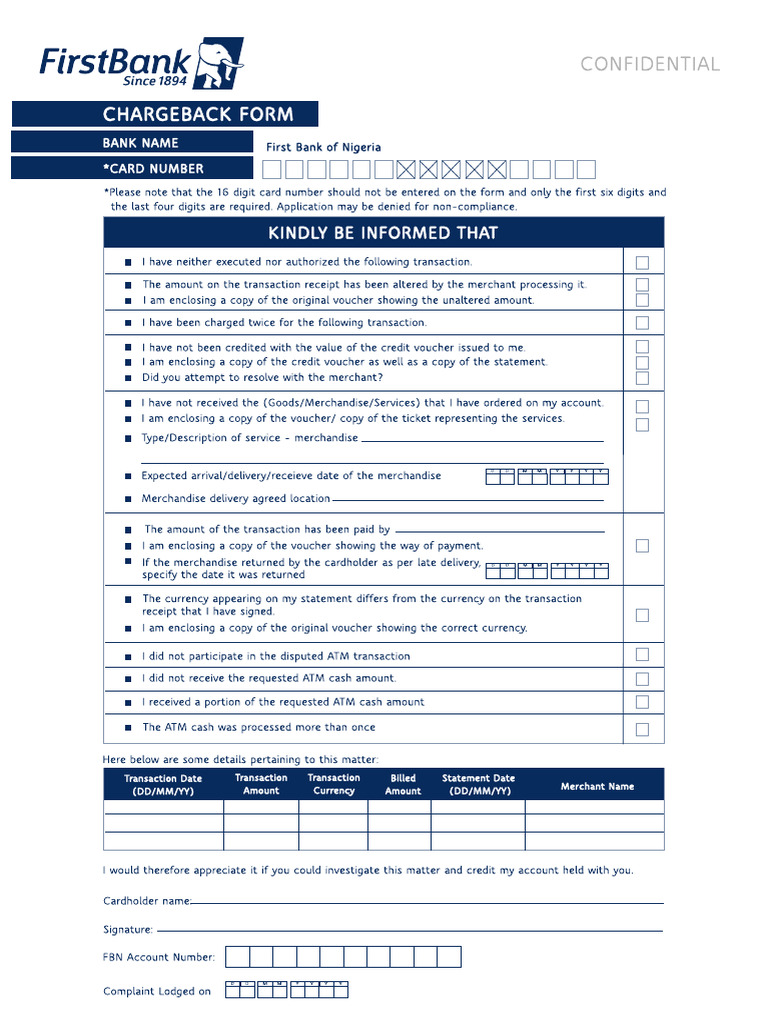Chargeback Form | PDF