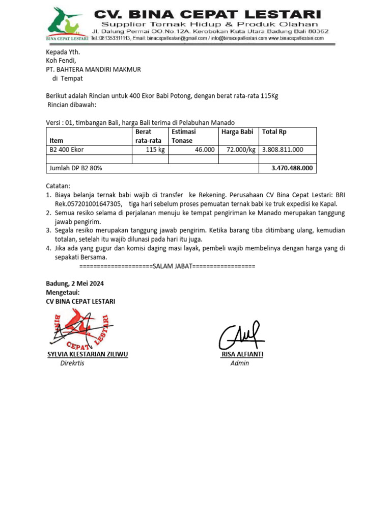 Surat Rincian Penawaran | PDF