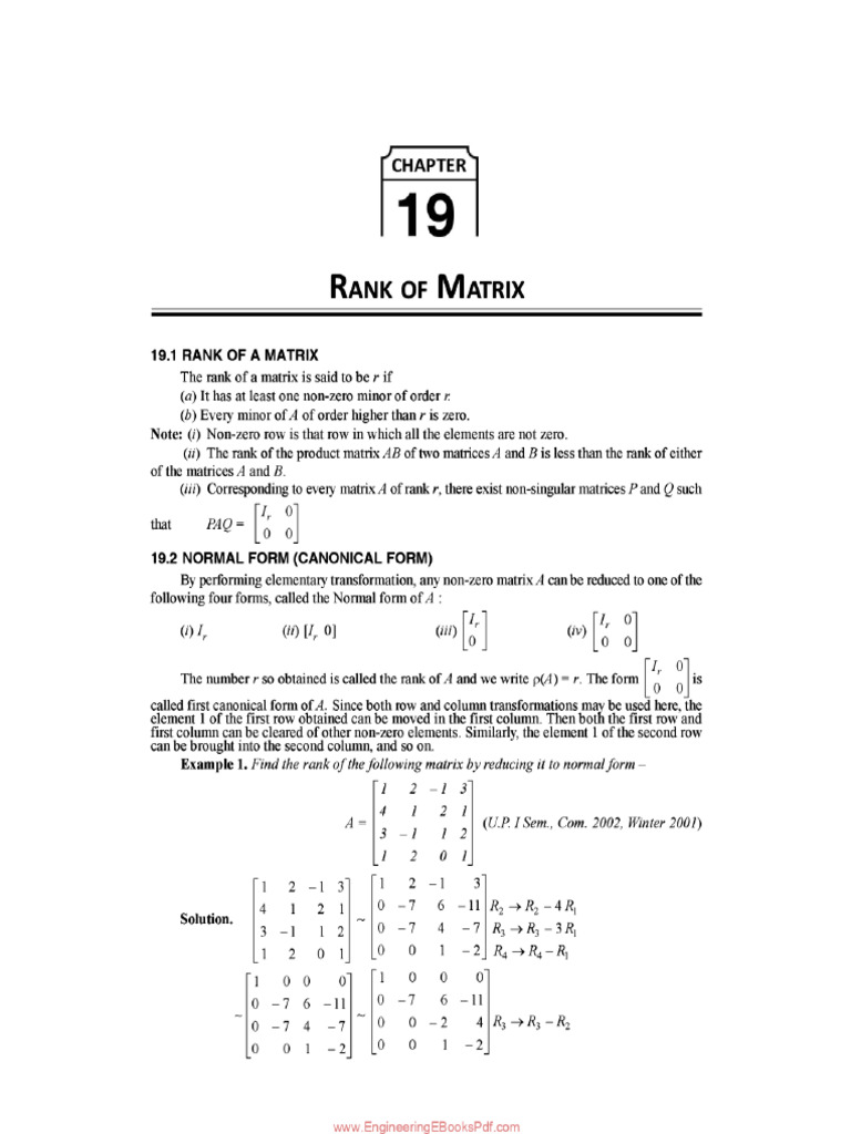 19.Rank of Matrix | PDF | Algebra | Functions And Mappings