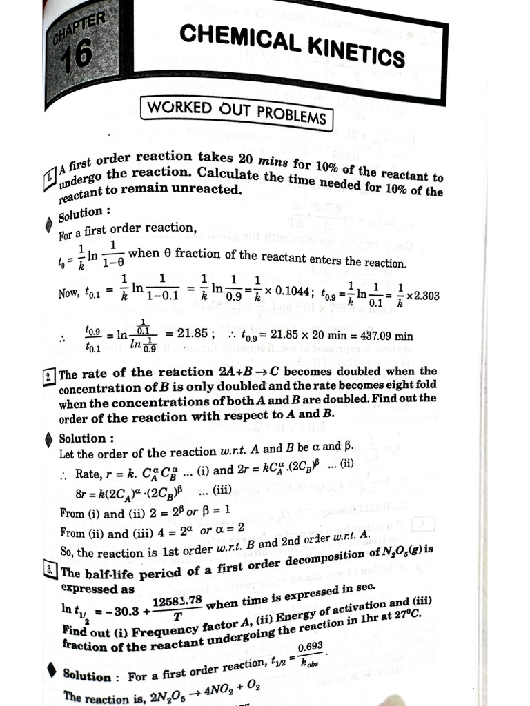 Chemical Kinetics Numericals | PDF