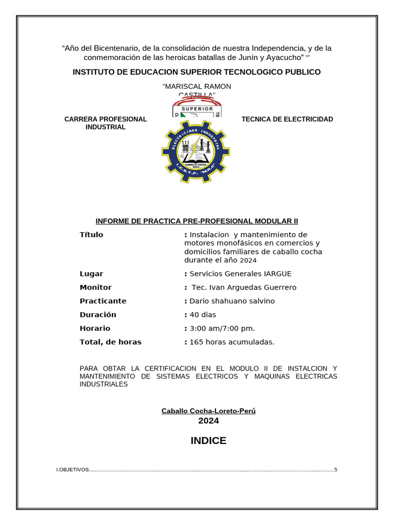 Informe de Practica Modular II Jefferson | PDF | Motor eléctrico | Ingenieria Eléctrica