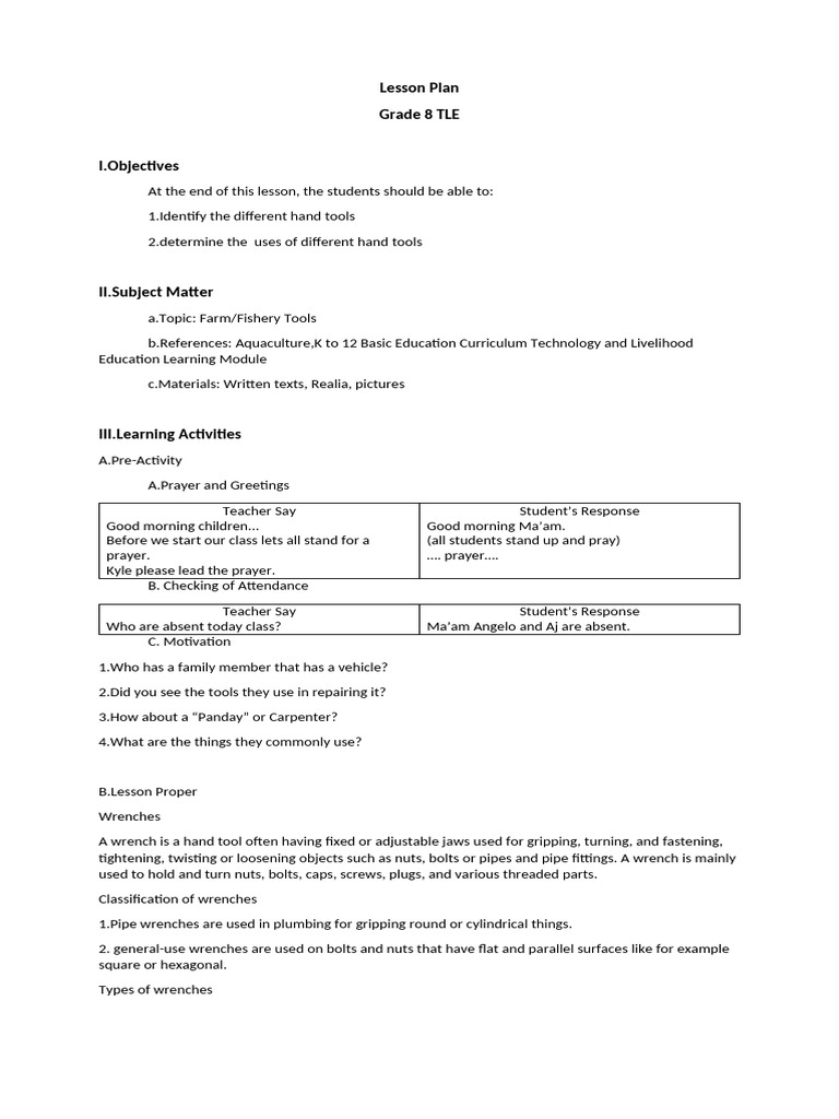 Lesson-Plan-2-G8-TLE | PDF | Nut (Hardware) | Screw