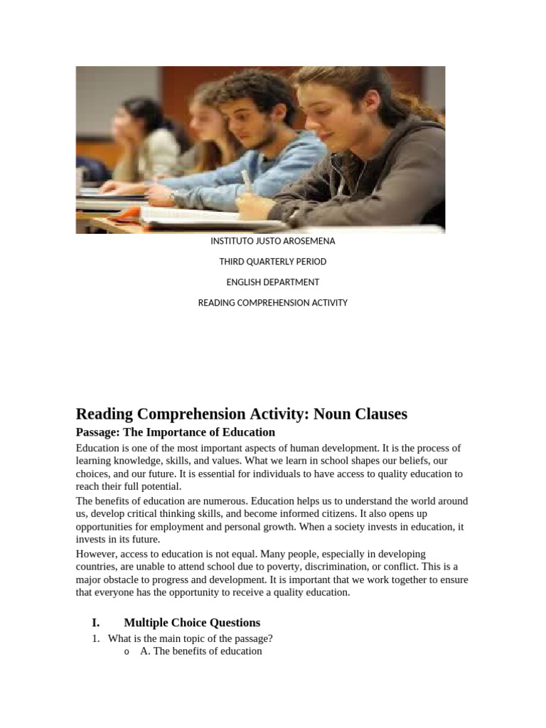 Importance of Education Reading Activity | PDF | Clause | Knowledge
