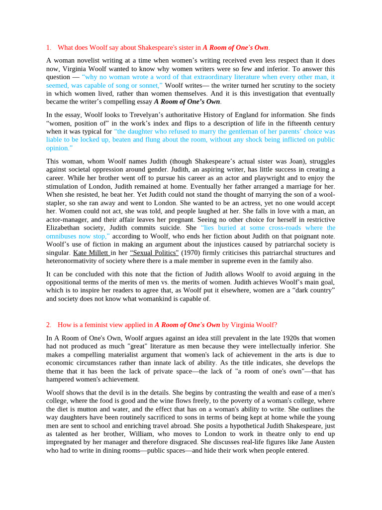 A Room of One's Own | PDF | A Room Of One's Own | Virginia Woolf