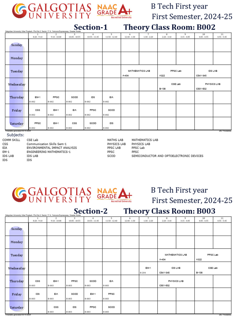 Sectionwise Timetable wef 4oct | PDF