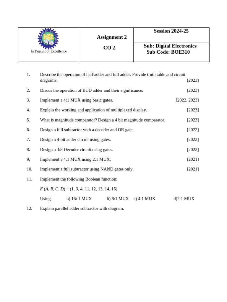 Digital Electronics Assignment Guide | PDF