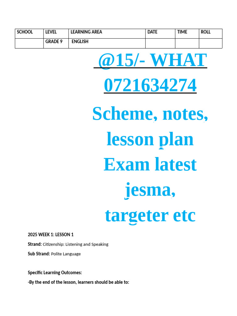 Grade 9 English Lesson Plans: Term 1 | PDF | Learning | Poetry
