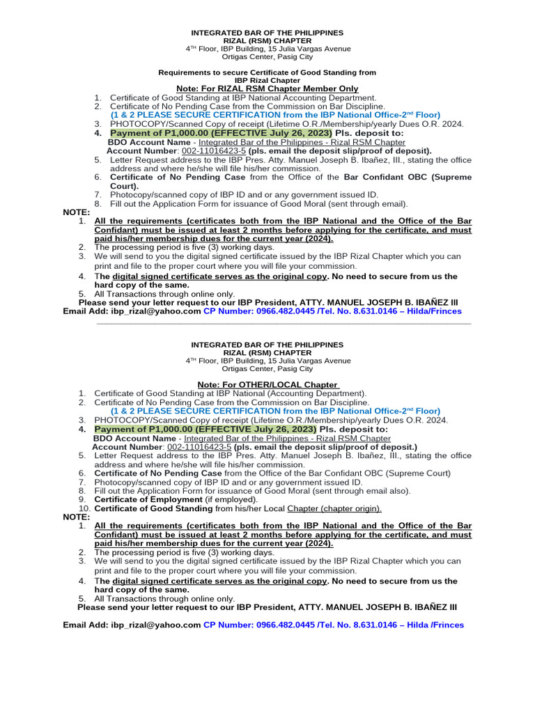 List of Requirement to Secure Certificate From Ibp Rizal Revised 2022 | PDF