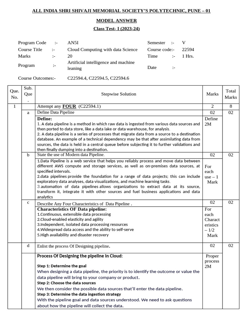 CCD CT 2 Model Answer 2022-23 | PDF | Cloud Computing | Machine Learning