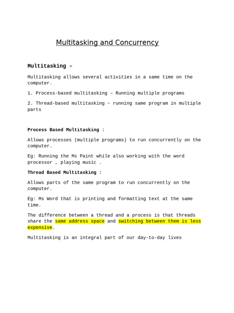 Multitasking and Concurrency | PDF | Process (Computing) | Thread (Computing)