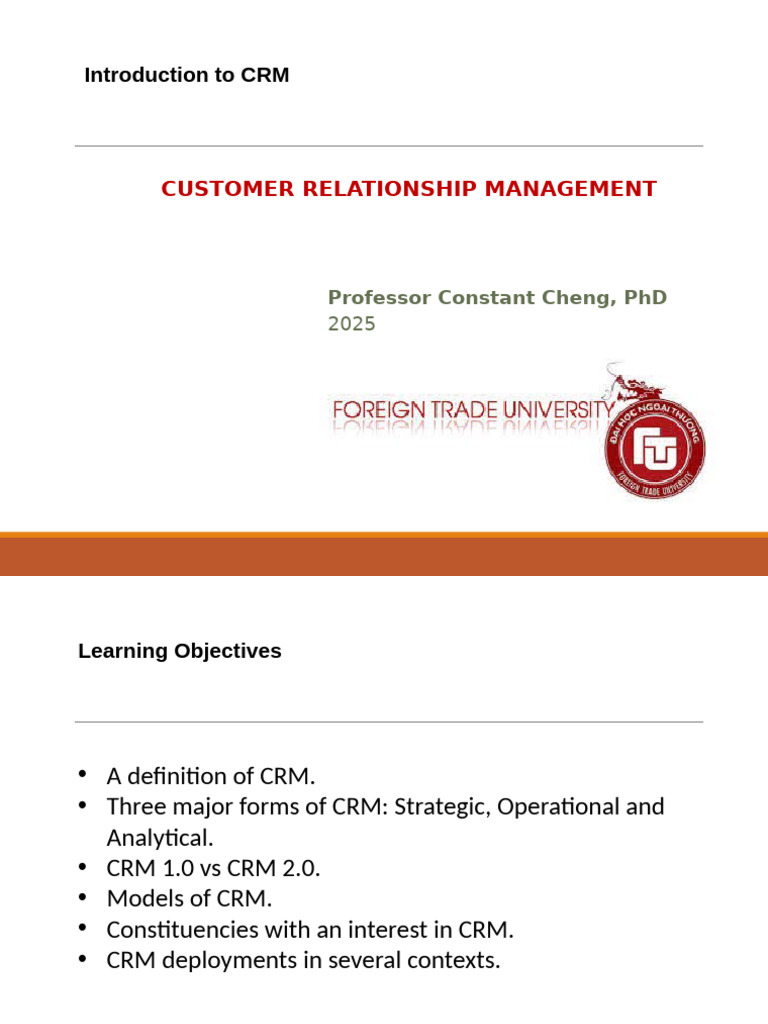 FTU 2024 Chap 1 Introduction To CRM | PDF | Customer Relationship Management | Analytics