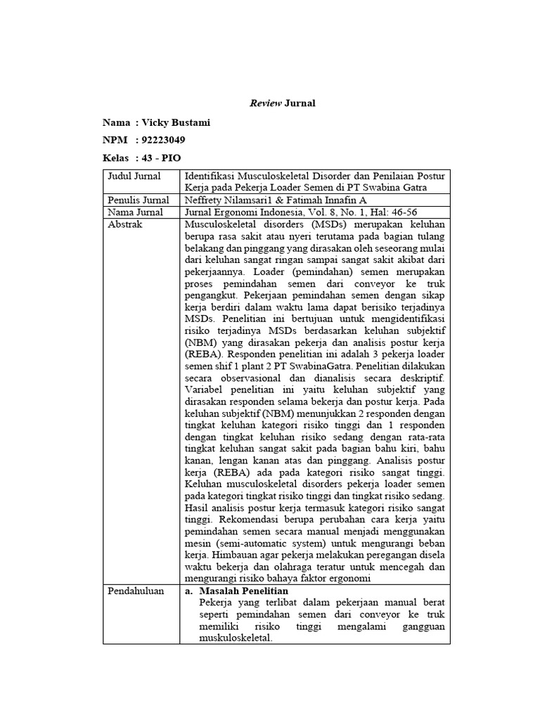 Vicky Bustami - 92223049 - Review Jurnal Ergonomika Kualitatif | PDF