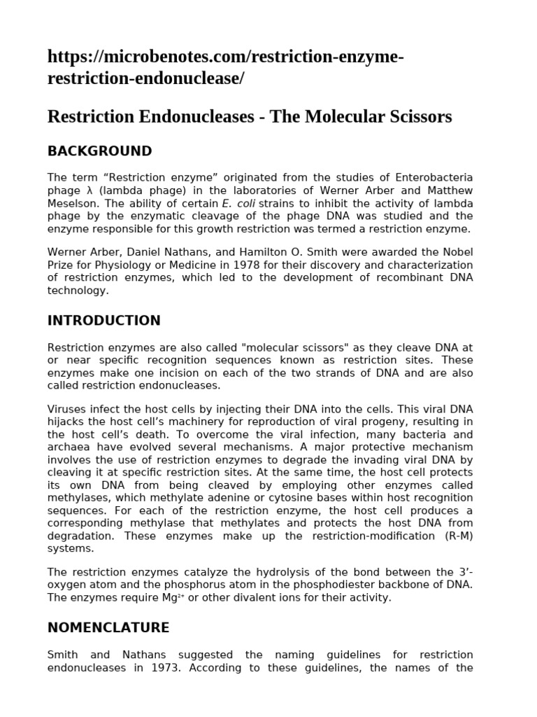 Restriction Enzyme | PDF | Restriction Enzyme | Dna