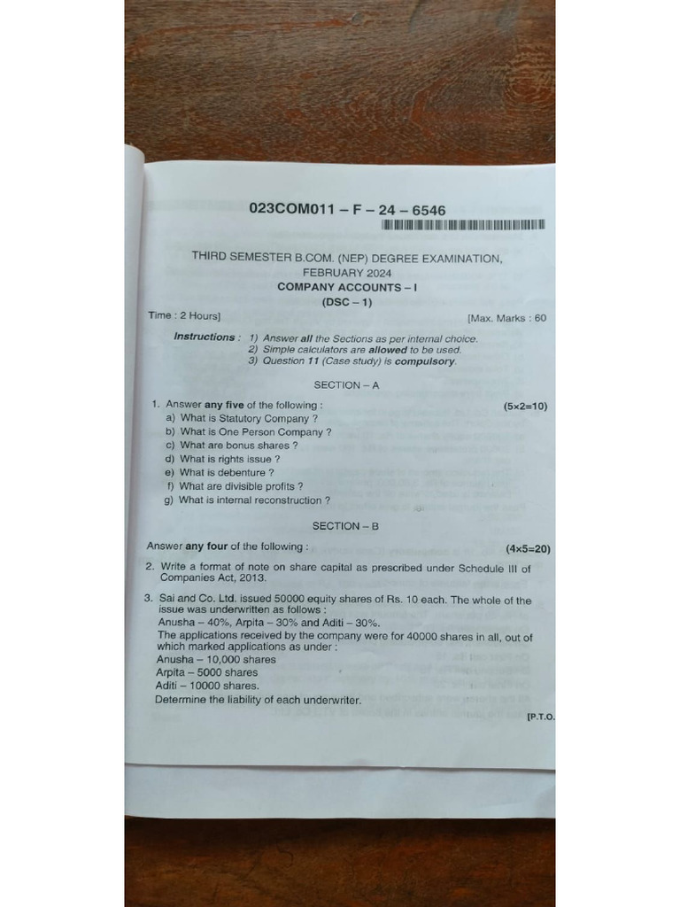 3rd Sem Question Paper 2024 | PDF