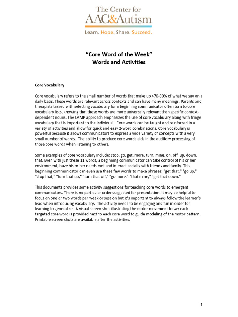 Core_Word_of_the_Week | PDF | Vocabulary | Toys