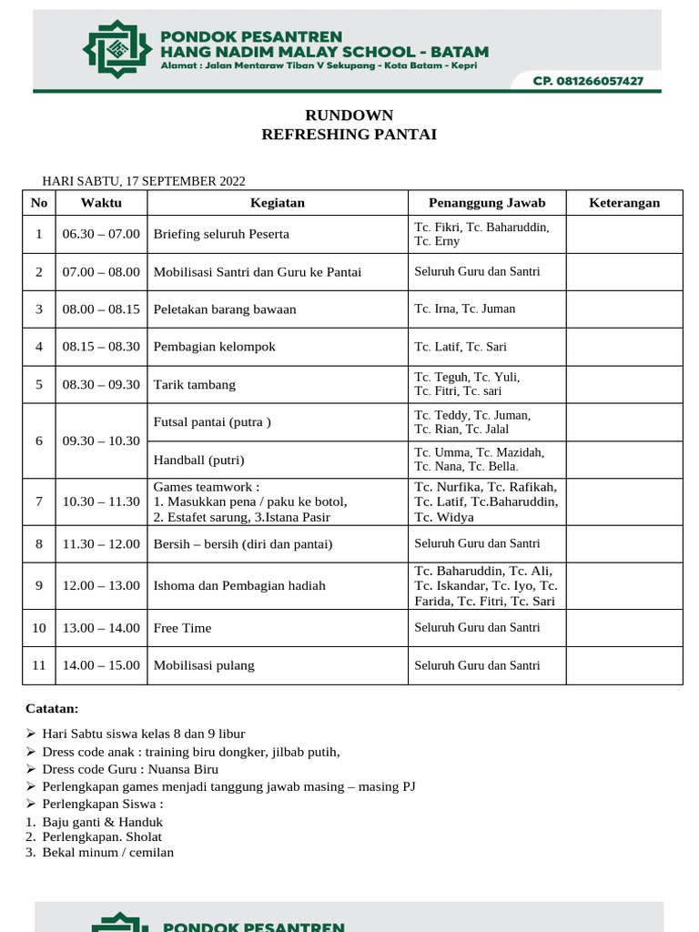Rundown Acara Piknik Pantai 2022 | PDF