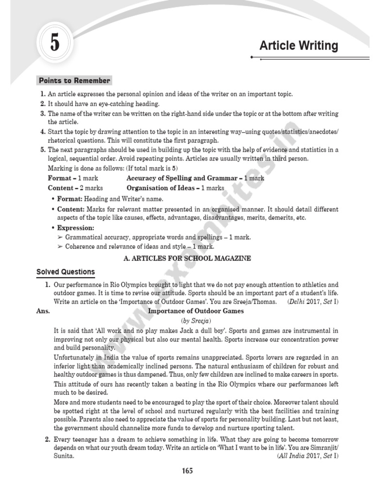 Article Writing Class 12th 2023 | PDF