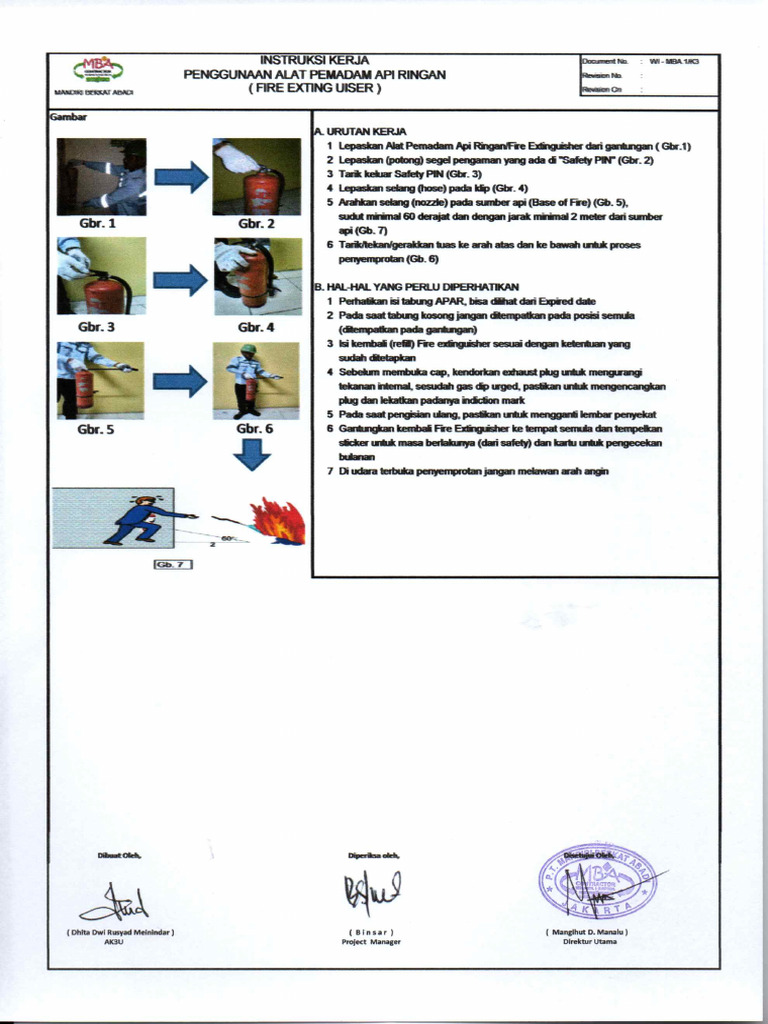 WI - MBA.1-K3. Instruksi Kerja Penggunaan APAR | PDF