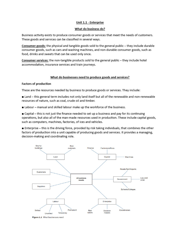 Unit 1.1 | PDF | Entrepreneurship | Goods