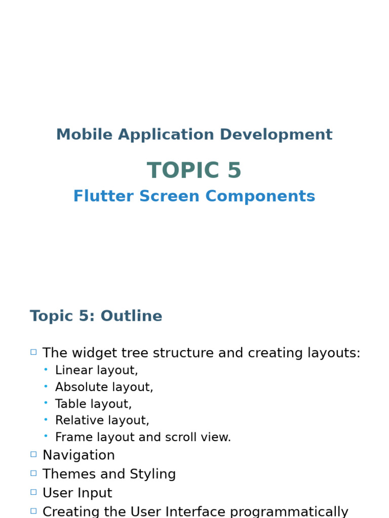 Topic 5 - Flutter Screeen Components | PDF | Page Layout | Mobile App