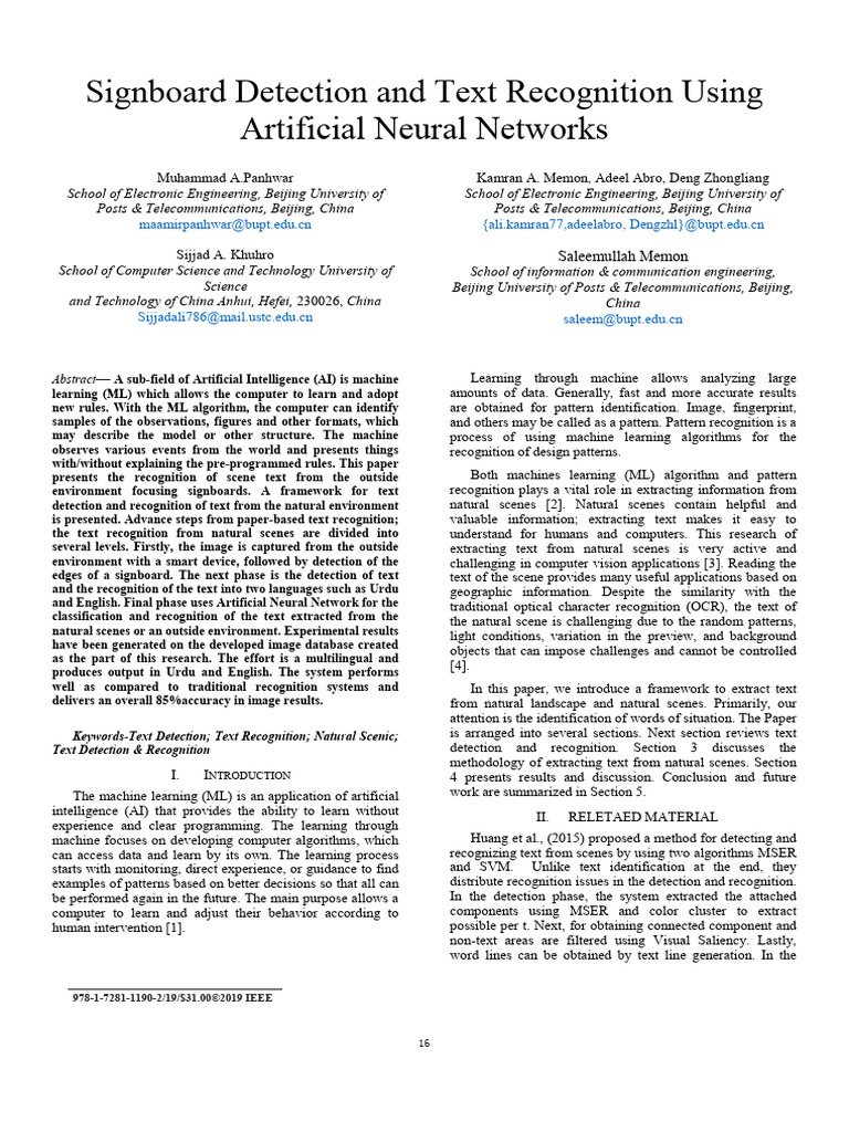 Signboard Detection And Text Recognition Using Artificial Neural Networks Pdf Machine
