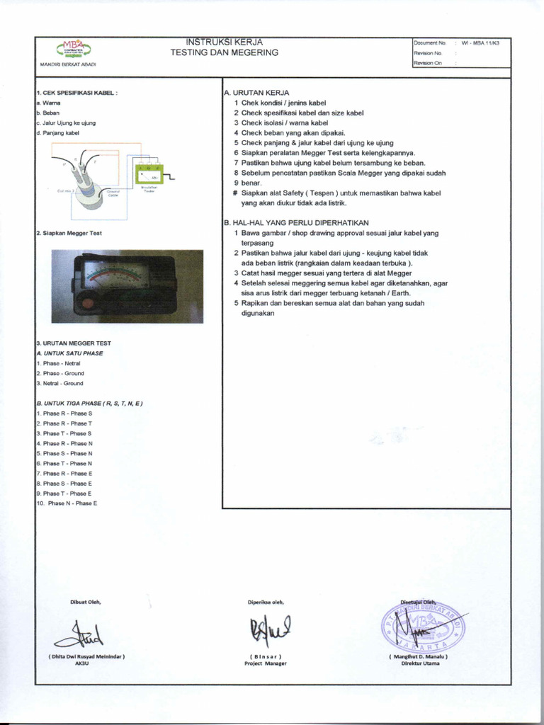 WI - MBA.11-K3. Instruksi Kerja Testing, Megering | PDF