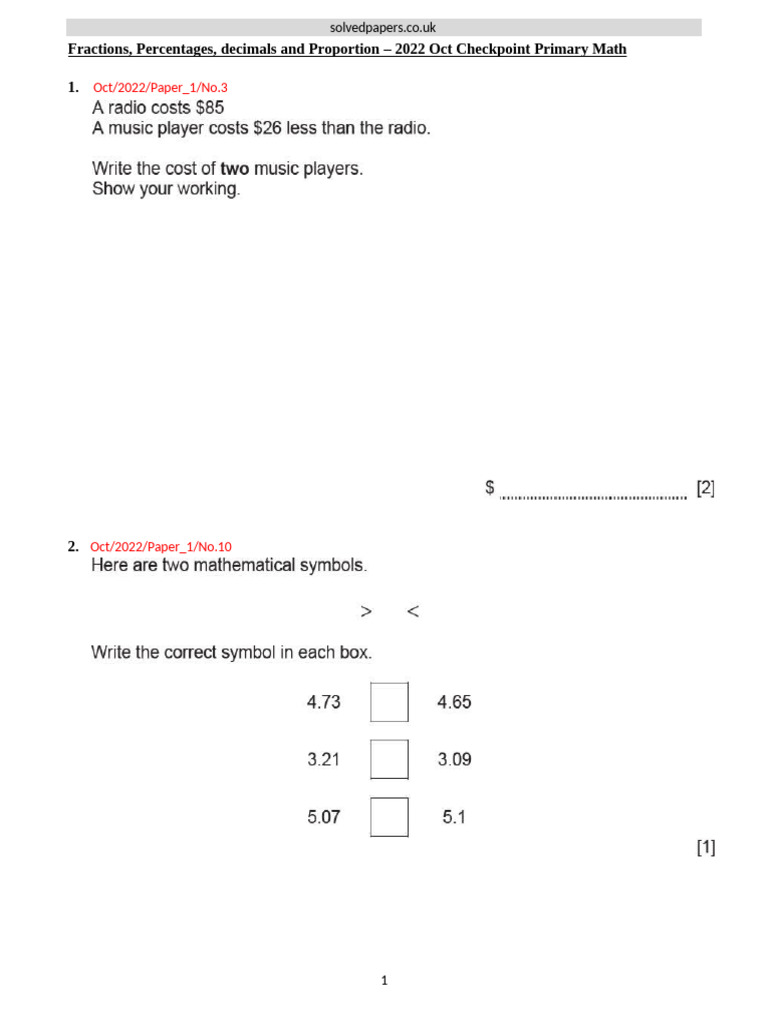 2022oct Fractions Percentages Decimals and Proportion Checkpoint ...