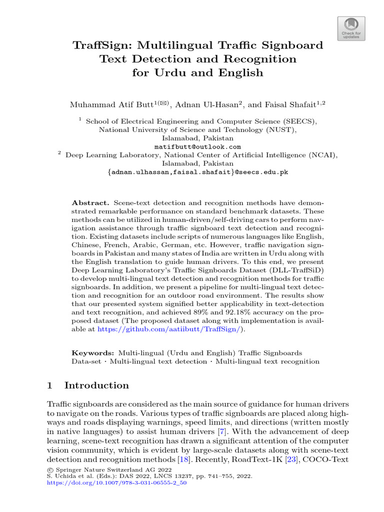 TraffSign Multilingual Traffic Signboard Text Detection and Recognition For Urdu and English ...