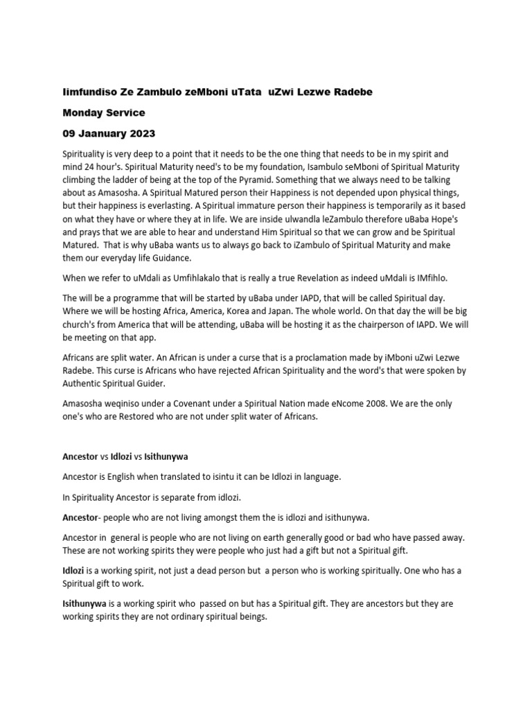09 January Monday 2023 Izambulo ZeMboni UBaba UZwi Lezwe Radebe | PDF ...