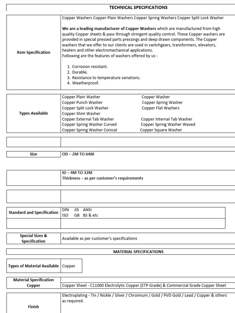 copper-spring-washers-fastners-fittings | PDF | Washer (Hardware) | Metals