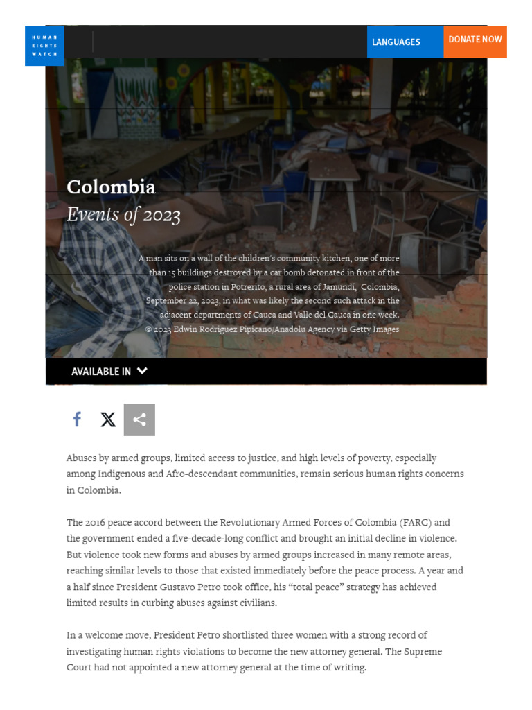 World Report 2023 - Colombia - Human Rights Watch | PDF | Colombia ...