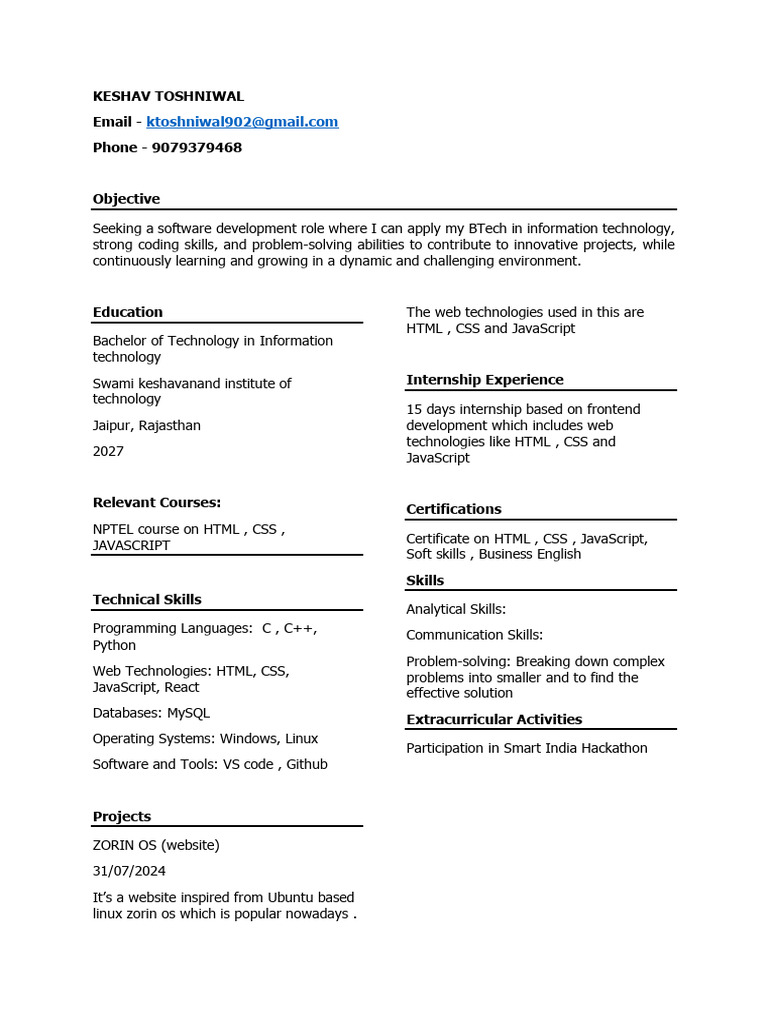 Sample CV - 1 (1) | PDF