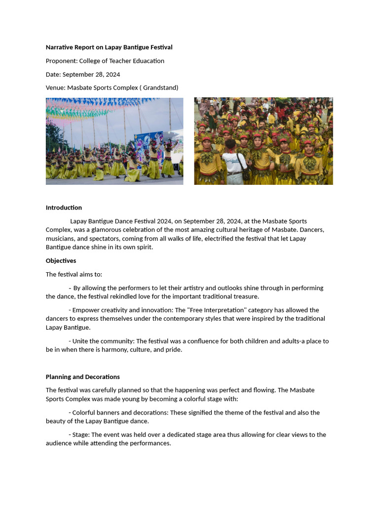 Narrative Report On Lapay Bantigue Festival | PDF | Dances