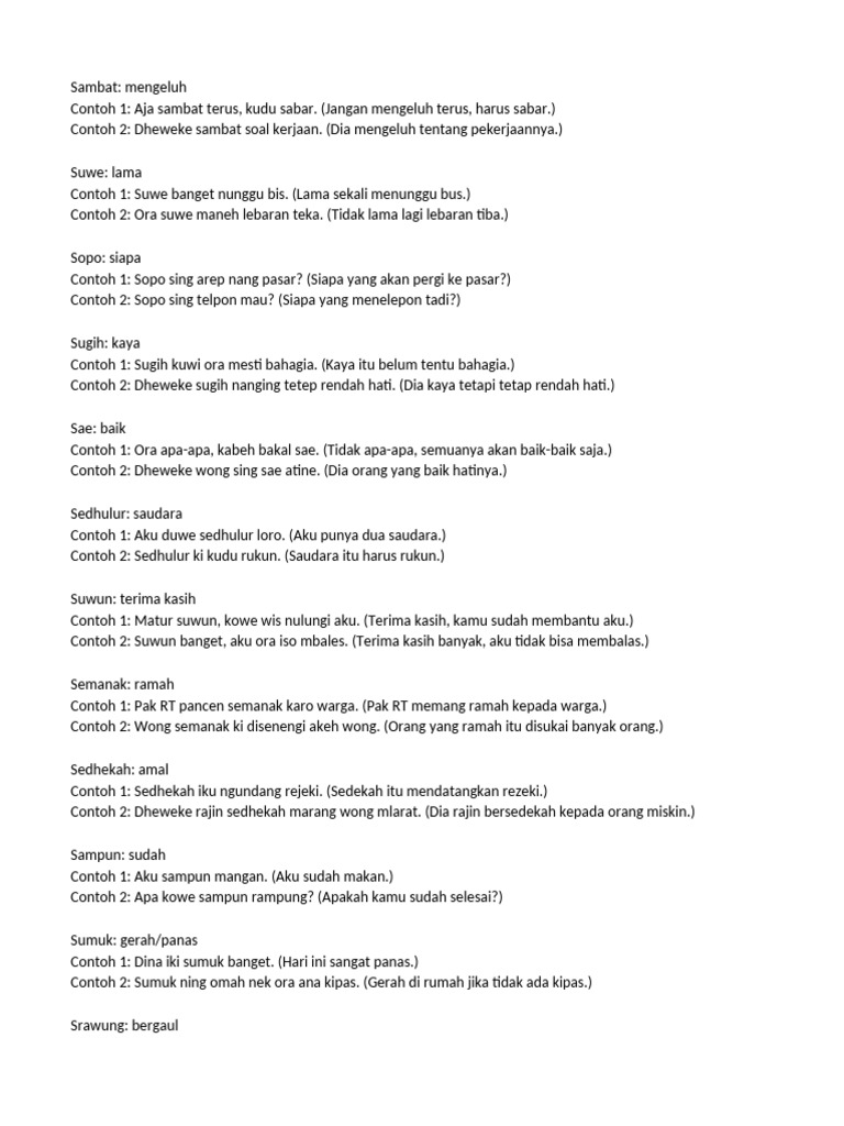 Kosakata Bahasa Jawa Huruf S Single Column | PDF