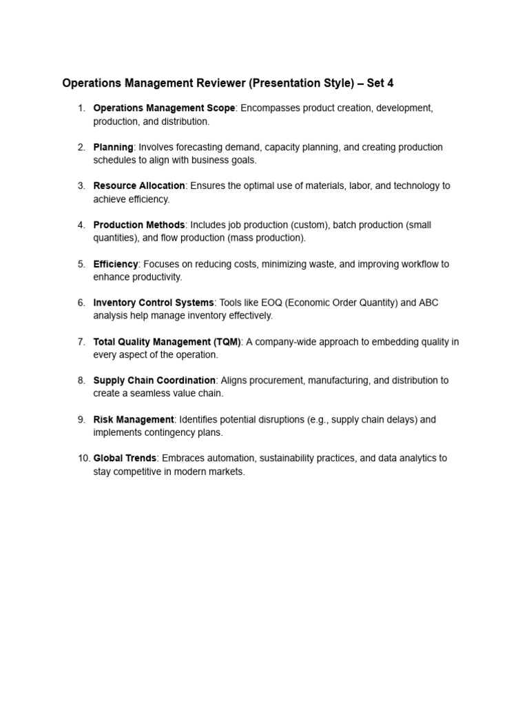 Operations Management Key Concepts | PDF