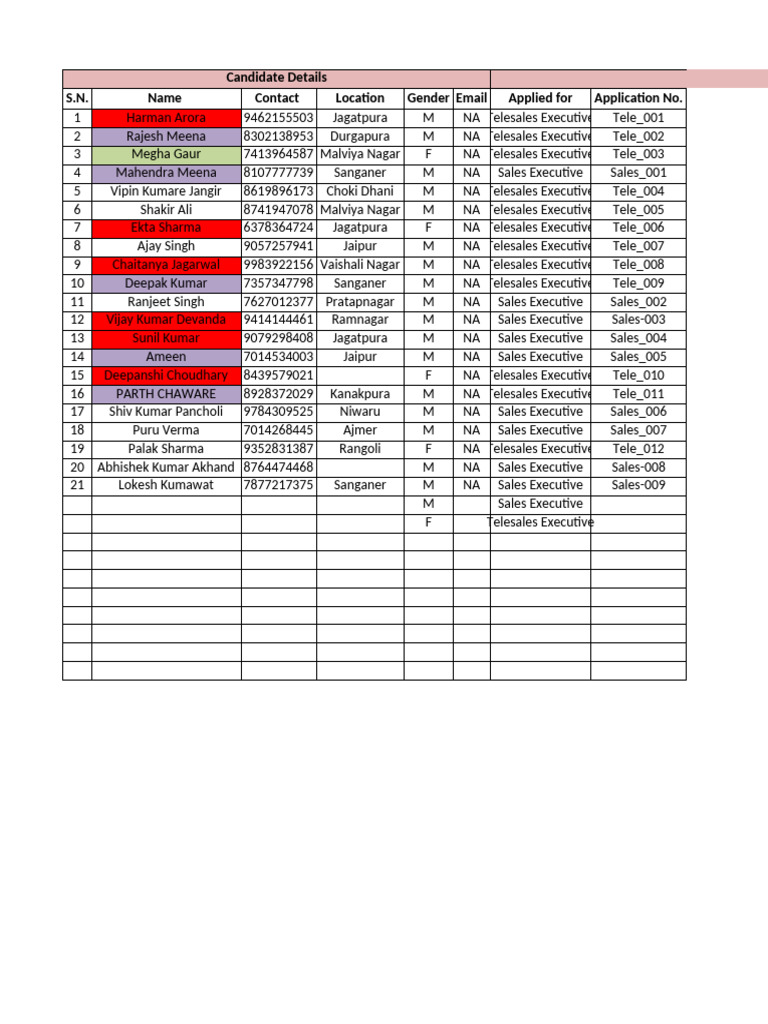 Candidates Sheet EXCEL | PDF