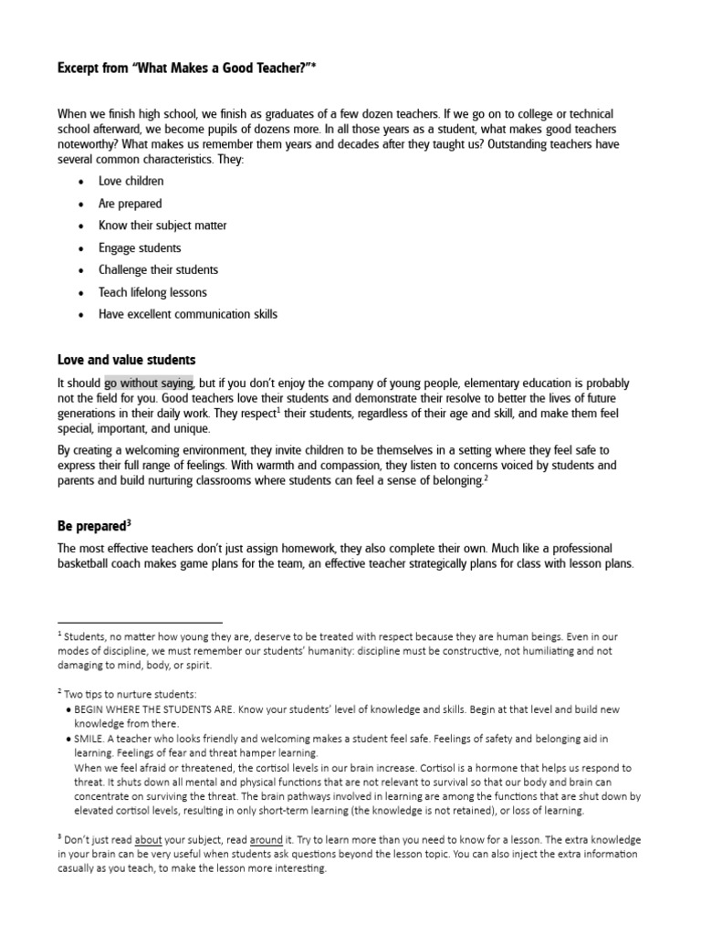 What Makes A Good Teacher - Annotated | PDF | Teachers | Learning