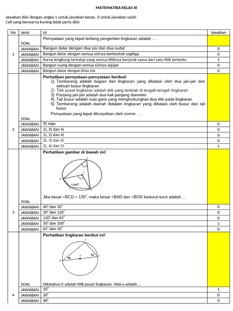 SOAL MTK KLS XI SESUAI FORMAT | PDF