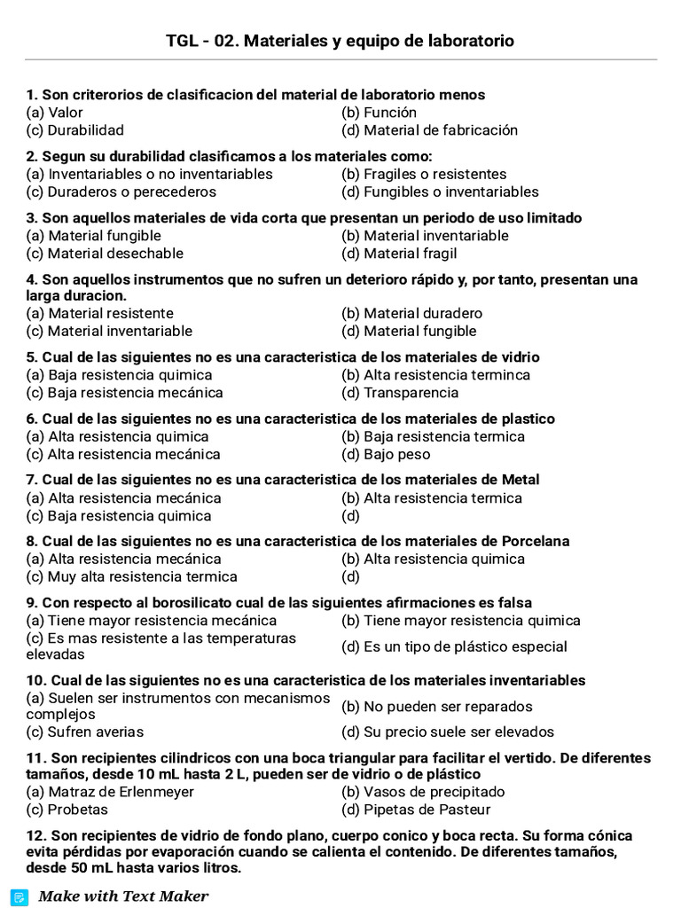 TGL - 02. Materiales y Equipo de Laboratorio1730019000029 | PDF | Esterilización (Microbiología ...