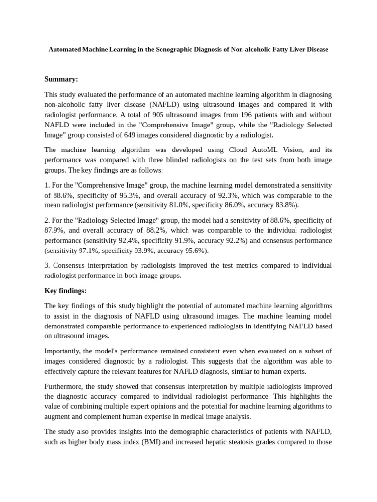 4 Automated Machine Learning in The Sonographic Diagnosis of Non | PDF | Radiology | Sensitivity ...